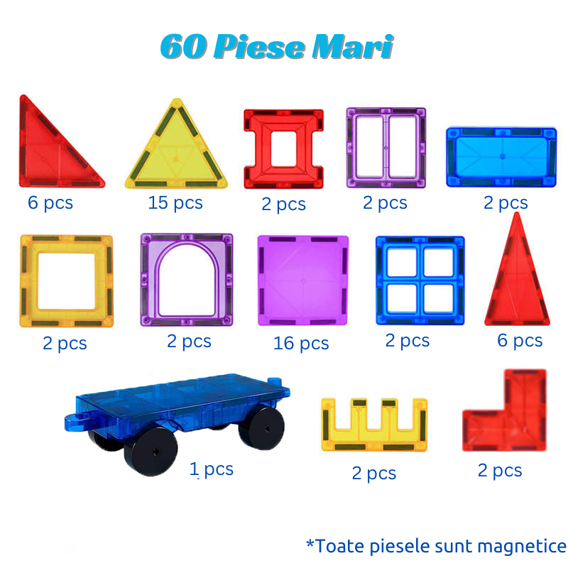 Set de constructie cu placi magnetice, 60 piese, 7.5cm, Jucarie ...