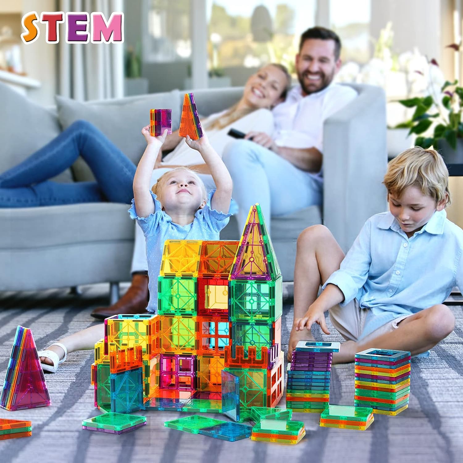 Set de constructie cu placi magnetice, 60 piese, 7.5cm, Jucarie ...