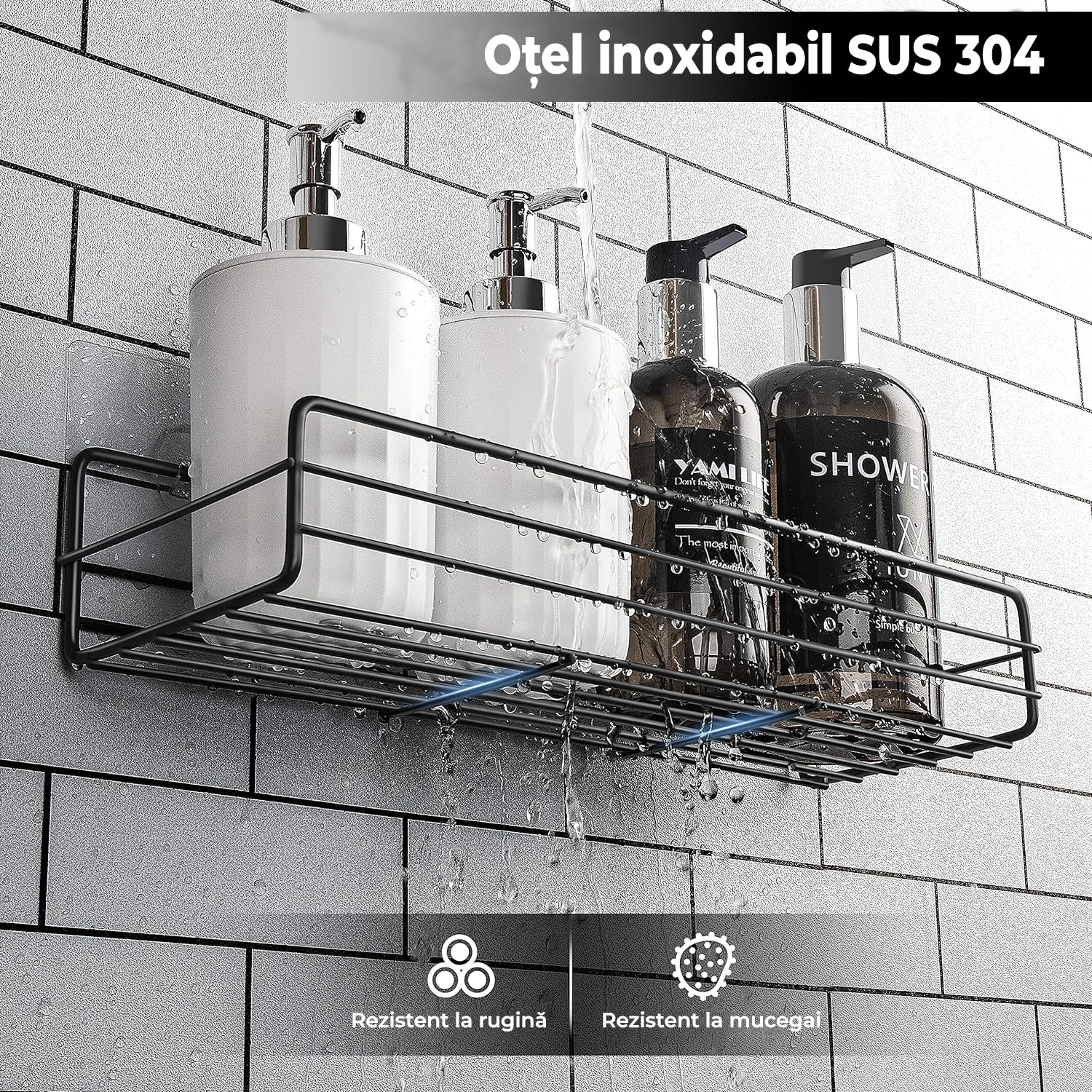 Raft de dus cu etajera si suport pentru sapun, organizator baie, cu ...