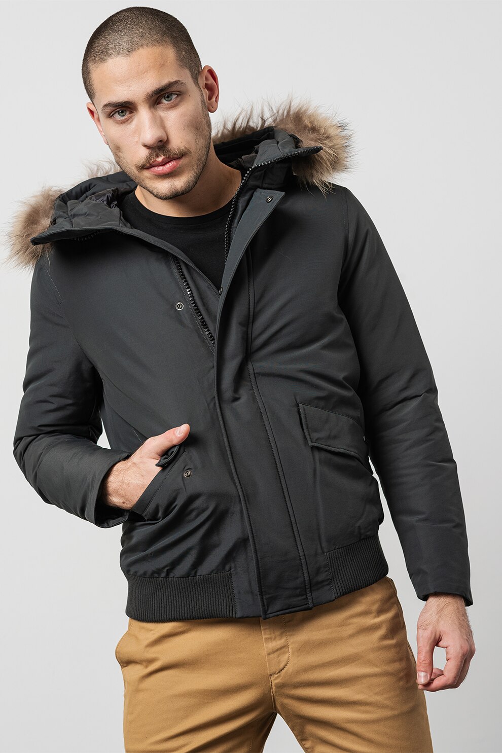 Woolrich, Geaca cu gluga Northen, Gri carbune, XL - eMAG.ro