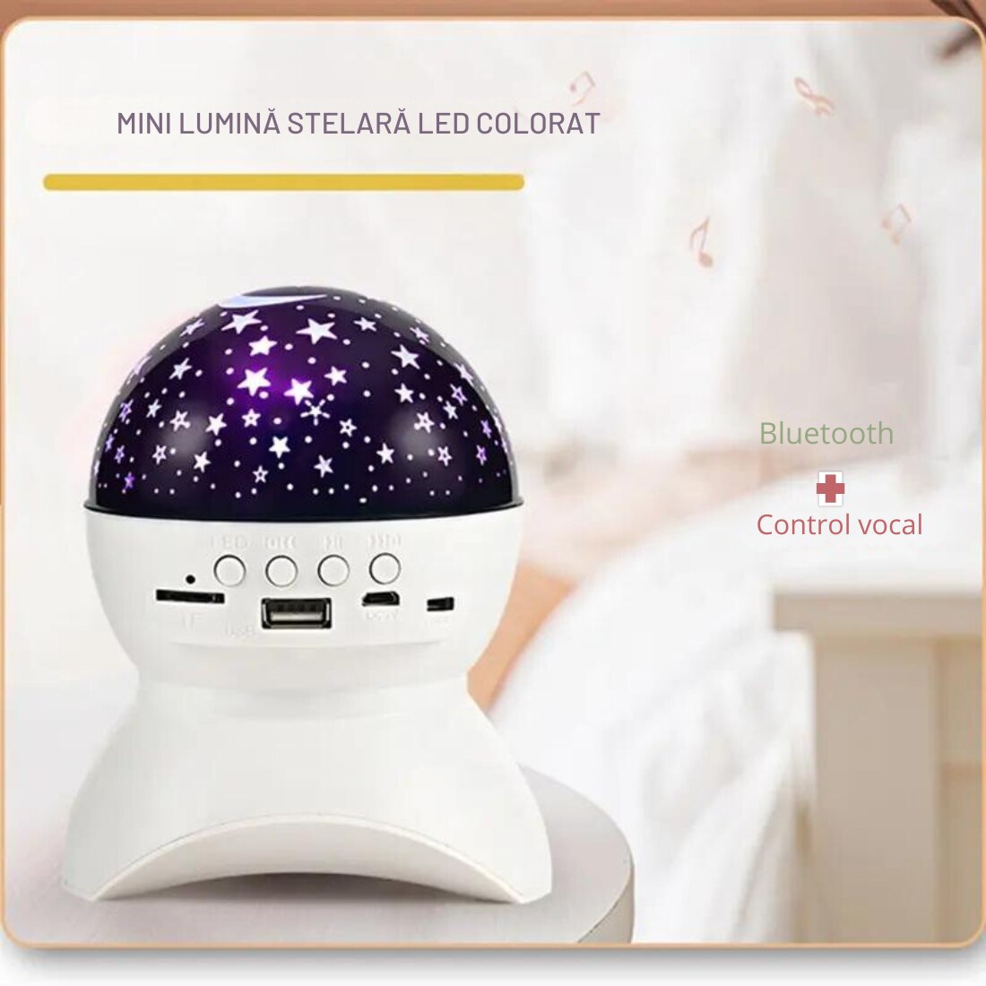 Lampa veghe proiector cu bluetooth pentru bebelusi si copii. Umple ...