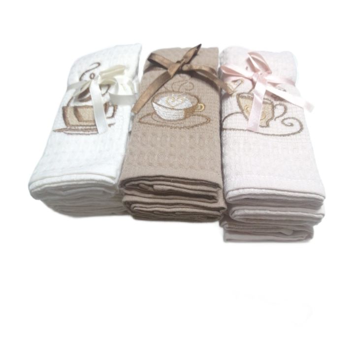 Set 12 prosoape bucatarie, bumbac 100%, Turcia, 40 x 60 cm, model cafea ...
