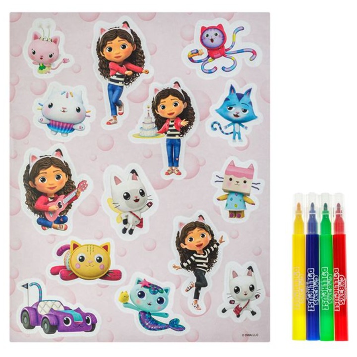 Set de creatie pentru copii cu fise de colorat, carioci si autocolante ...