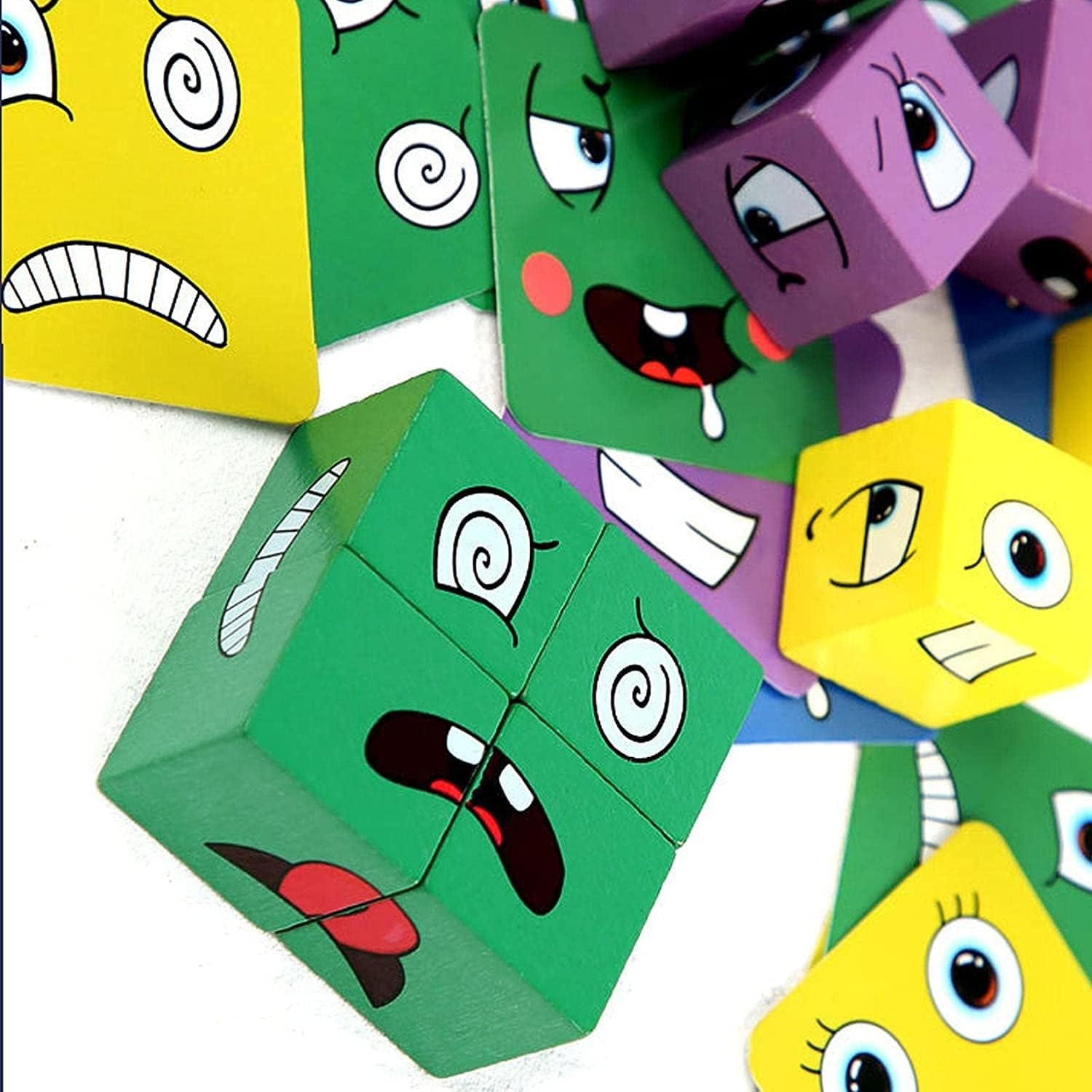 16 db fa építőkockás készlet, 4 játékos, 64 lehetőség kártyákkal, arckifejezések és érzelmek ...