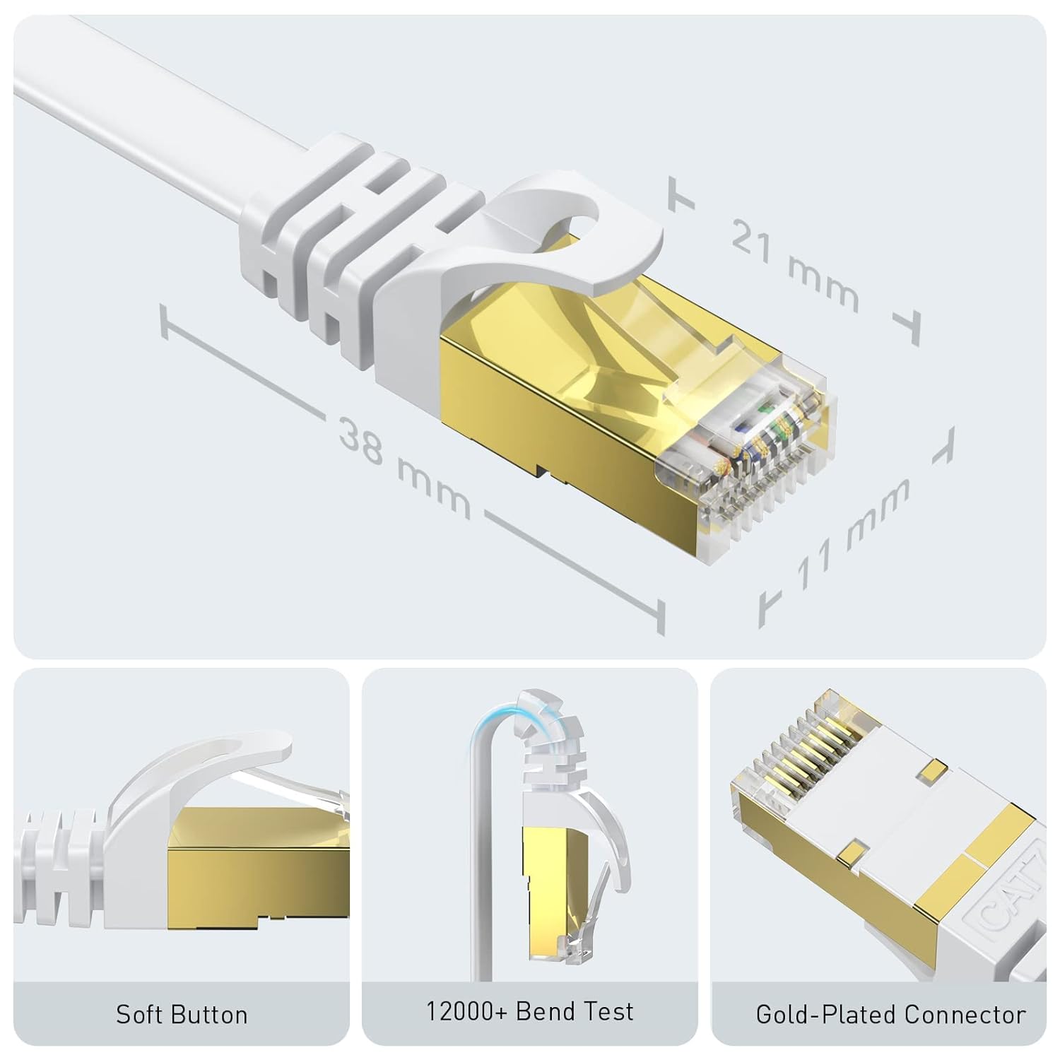 25m Cat 8 плосък STP мрежов кабел 40Gbps/2000MHz позлатени RJ45 глави ...