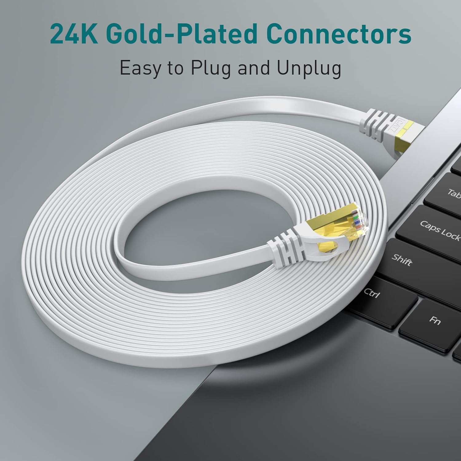 25m Cat 8 плосък STP мрежов кабел 40Gbps/2000MHz позлатени RJ45 глави ...