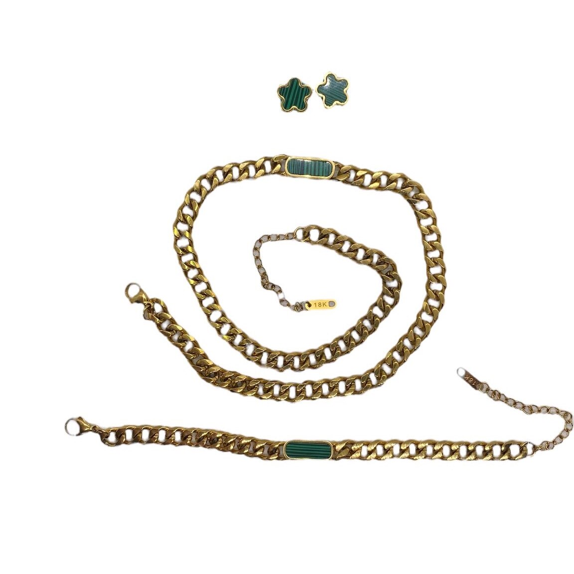 Set Cuban colier, bratara si cercei cu surub, placat cu aur 18K, dama ...