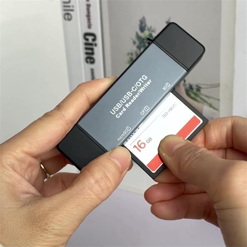 Cititor de carduri USB/USB-C/ OTG, Aisdelu®, Aluminiu, CF/SD/TF, Negru ...
