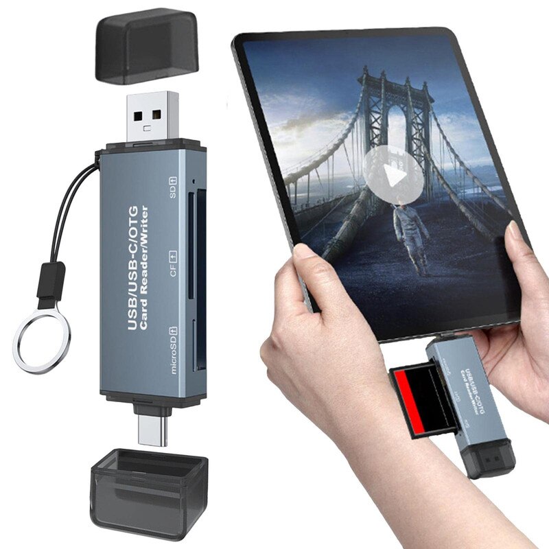 Cititor de carduri USB/USB-C/ OTG, Aisdelu®, Aluminiu, CF/SD/TF, Negru ...