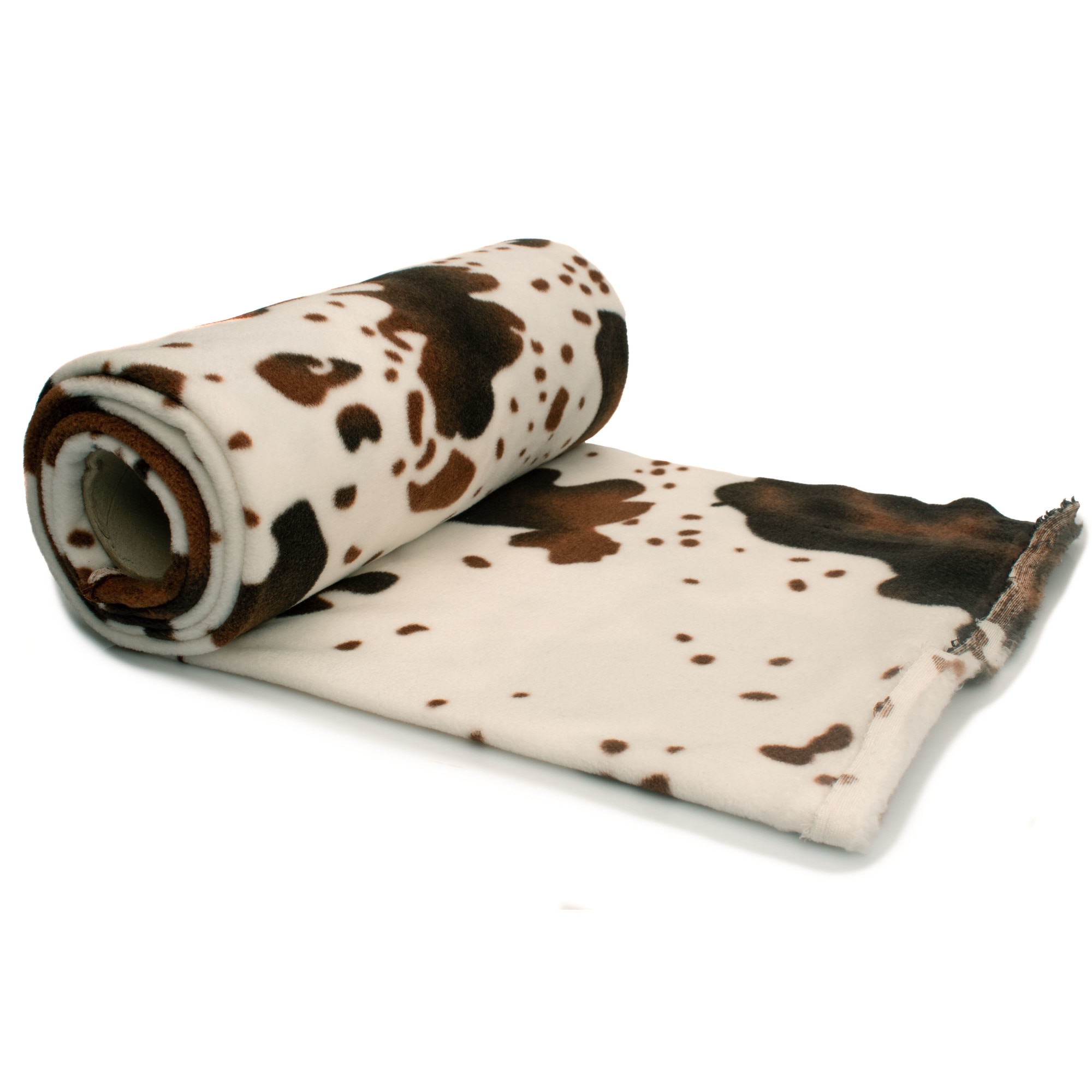 Tricotaj Fleece, tip imprimat, model vaca, maro, dimensiune 50 cm x 160 ...