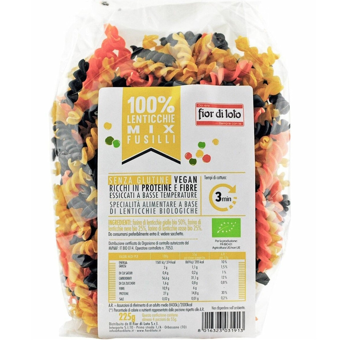 Paste Fusilli mix de linte (galbena, neagra, rosie), fara gluten, vegan ...