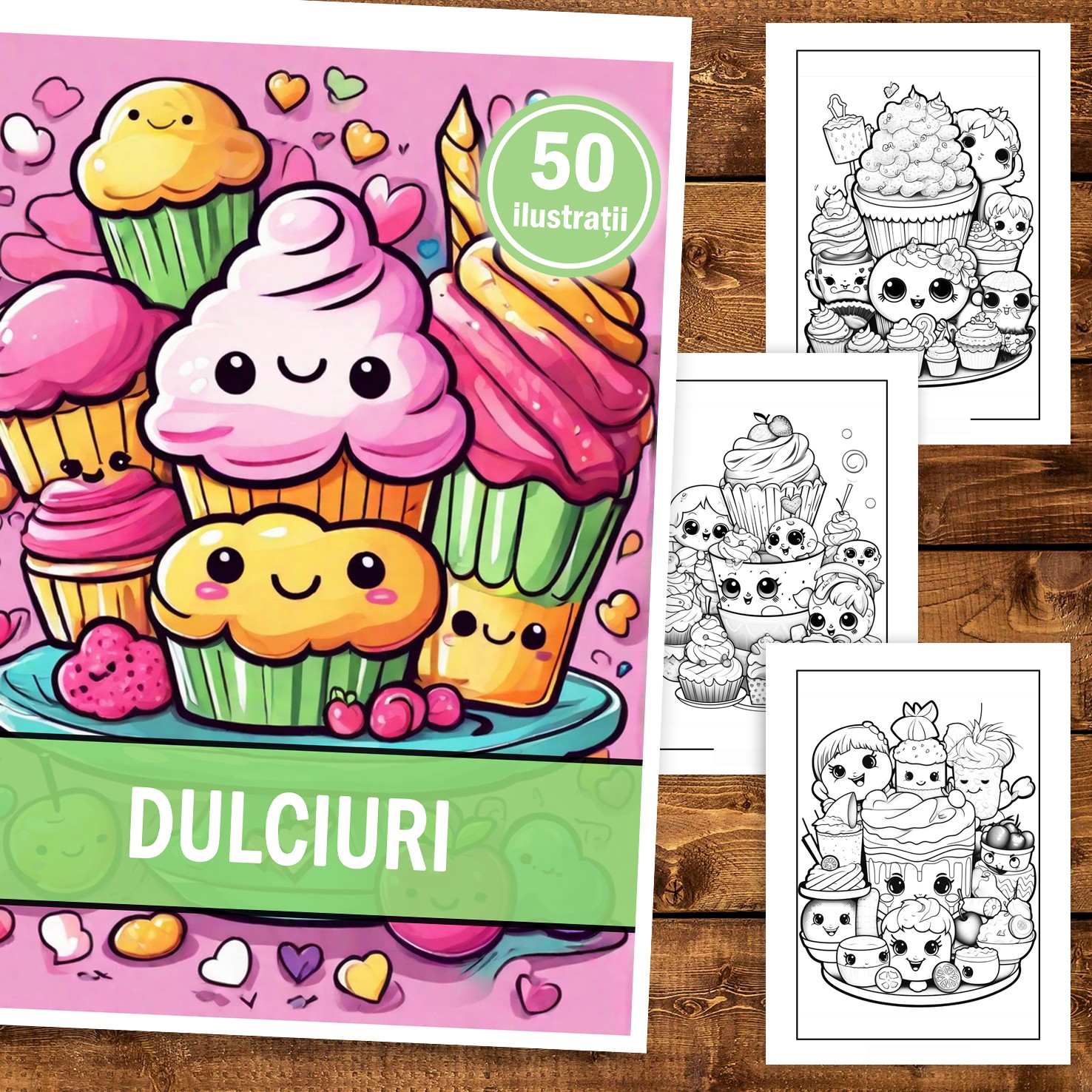 Carte de colorat, 50 de ilustratii, Dulciuri, 106 pagini - eMAG.ro