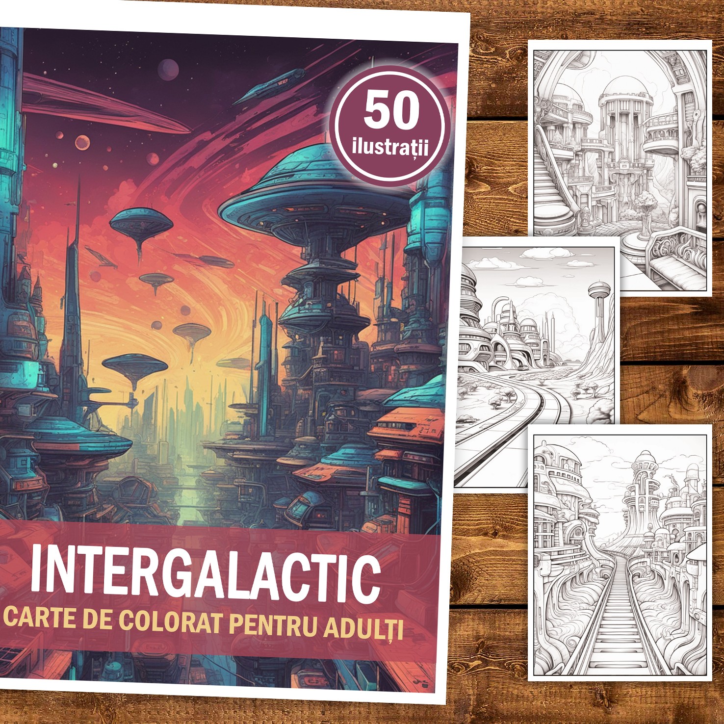 Carte de colorat, 50 de ilustratii, Intergalactic, 106 pagini - eMAG.ro
