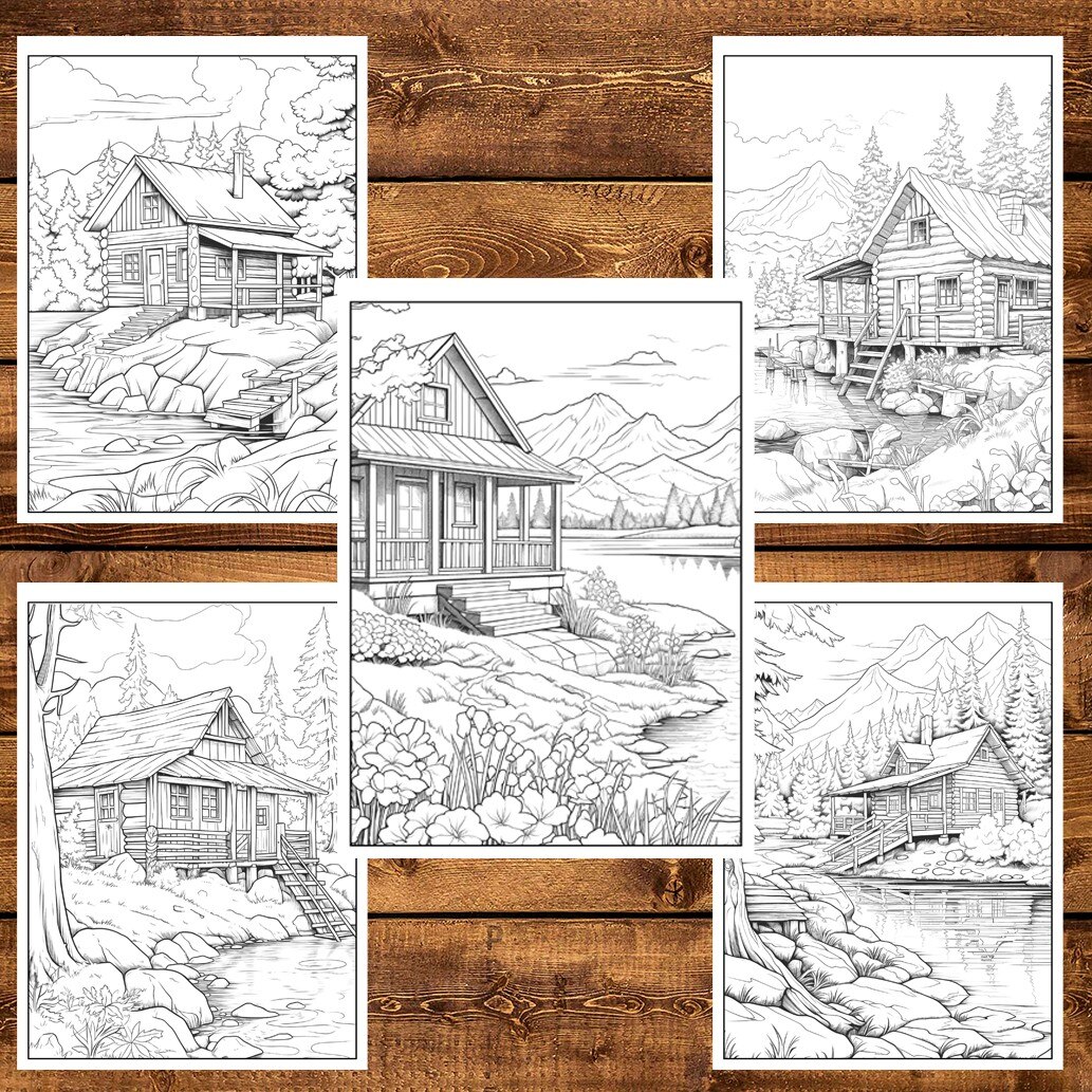 Carte de colorat, 50 de ilustratii, Cabane, 106 pagini - eMAG.ro