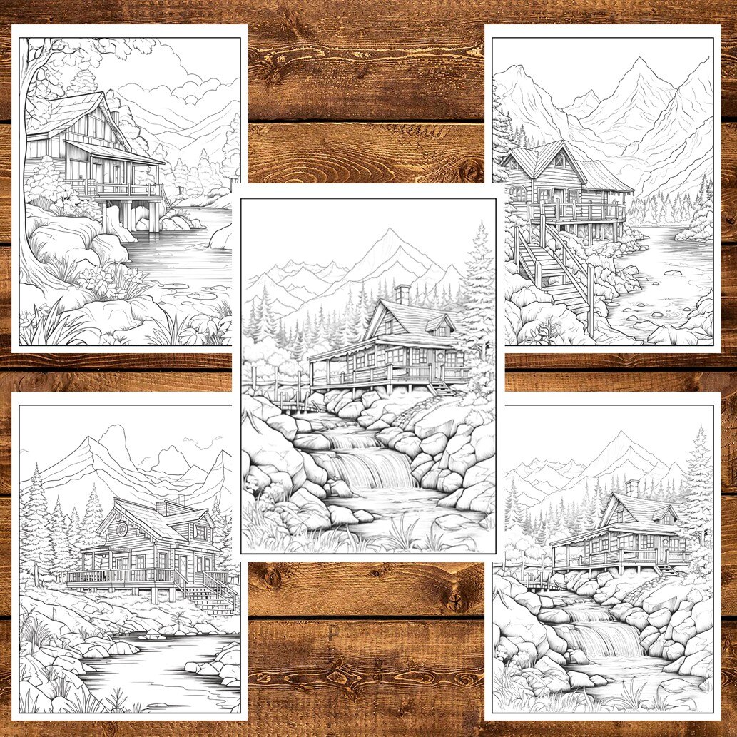 Carte de colorat, 50 de ilustratii, Cabane, 106 pagini - eMAG.ro