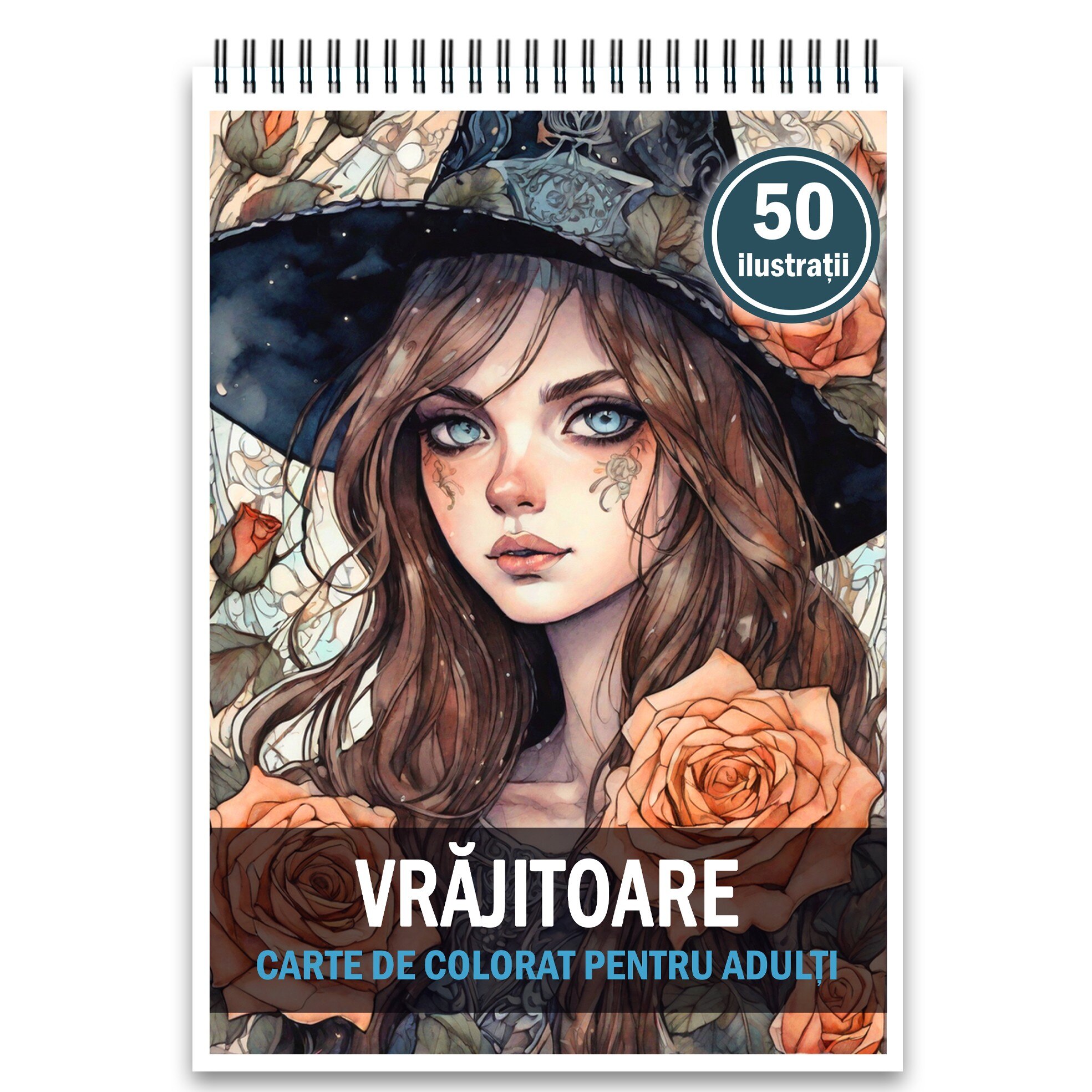 Carte de colorat, 50 de ilustratii, Vrajitoare, 106 pagini - eMAG.ro