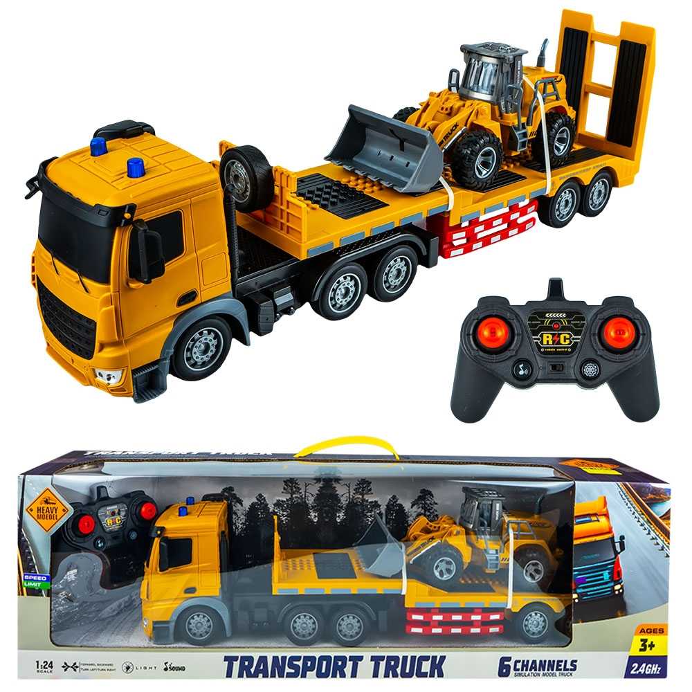 Tir de jucarie cu radiocomanda, platforma cu excavator, Scara 1:24 ...