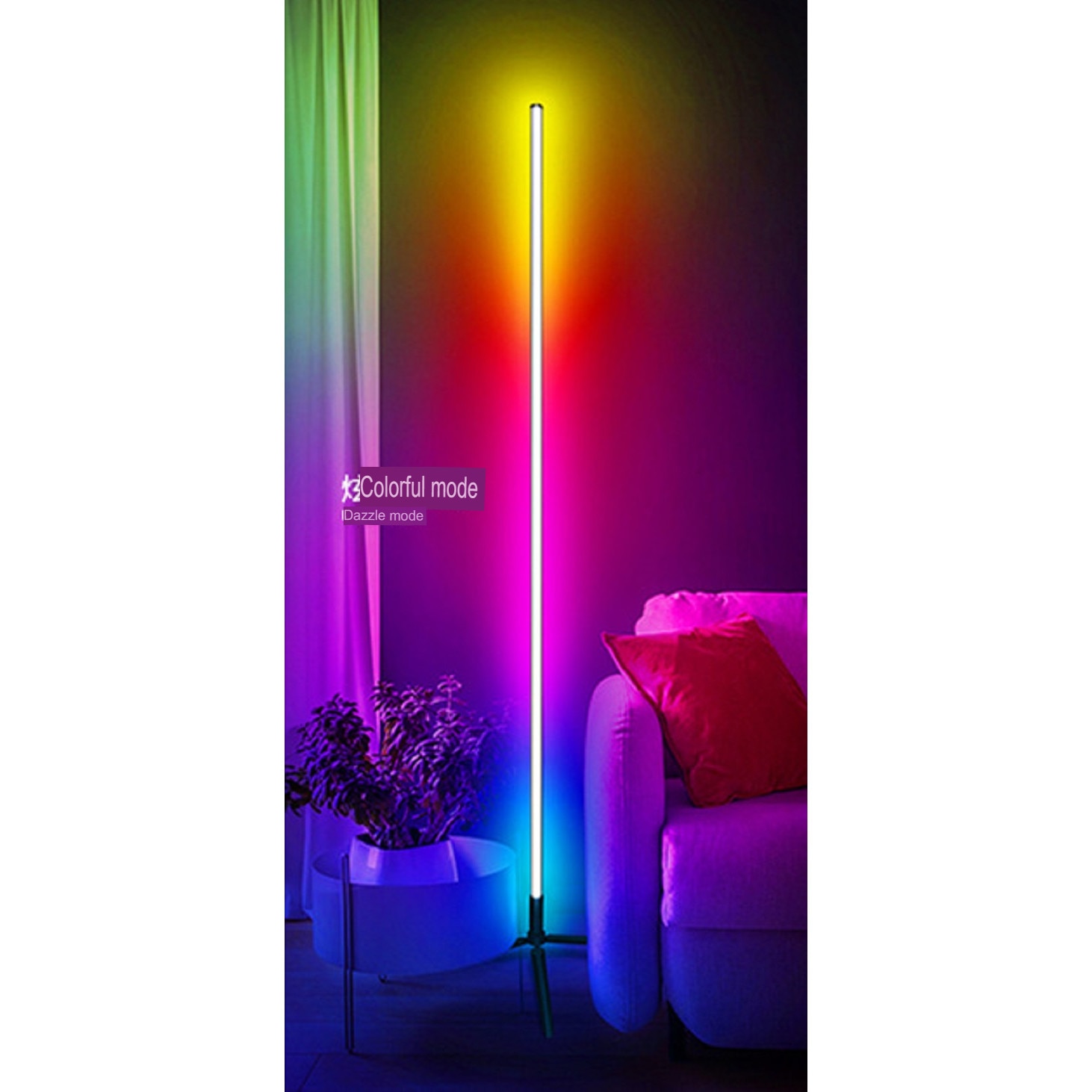 Ъглова лампа, RGB LED, със светлинна игра, поставя се на пода, модерен ...