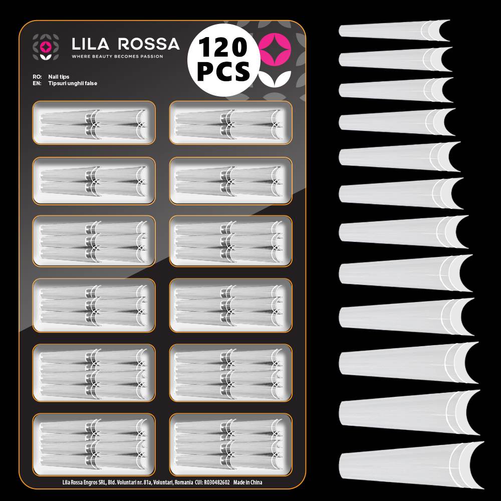 Tipsuri unghii false, Lila Rossa, 120 buc, 12 marimi, Transparent ...