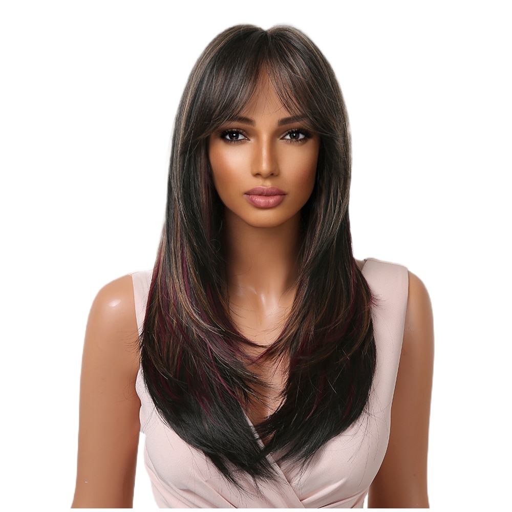 Peruca lunga tunsa in scari cu breton, Universala - eMAG.ro