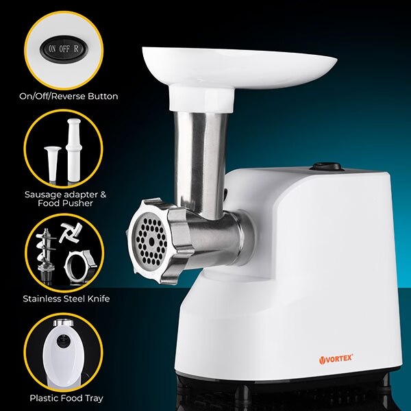 Masina de tocat carne, 0, 8kg/minut, 1300W, accesoriu carnati, alb ...