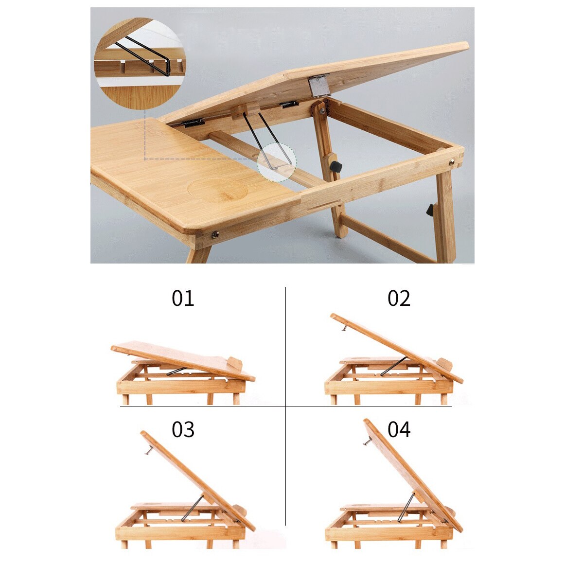 Masa rabatabila pentru laptop, VIENOD, bambus, picioare retractabile ...