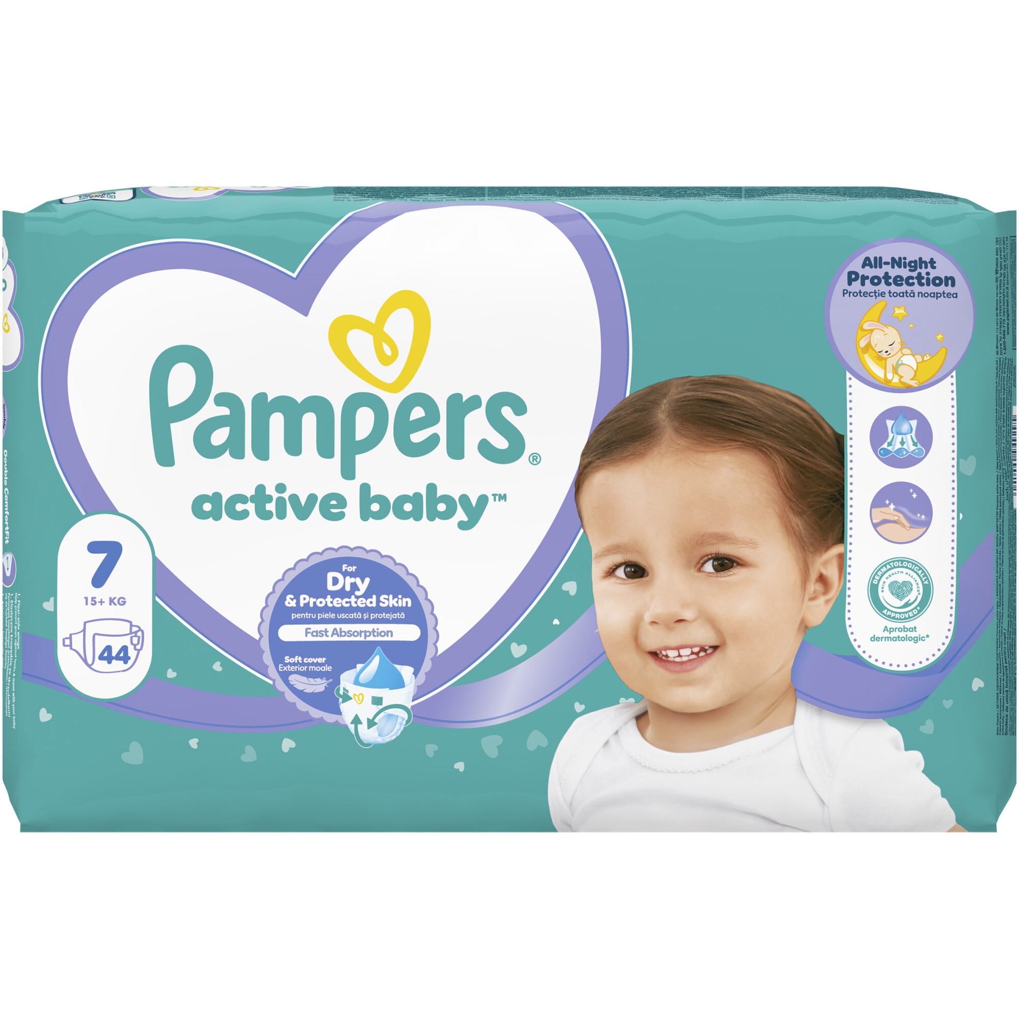 Scutece Pampers Active Baby Jumbo Pack, Marimea 7, 15kg+, 44 buc - eMAG.ro