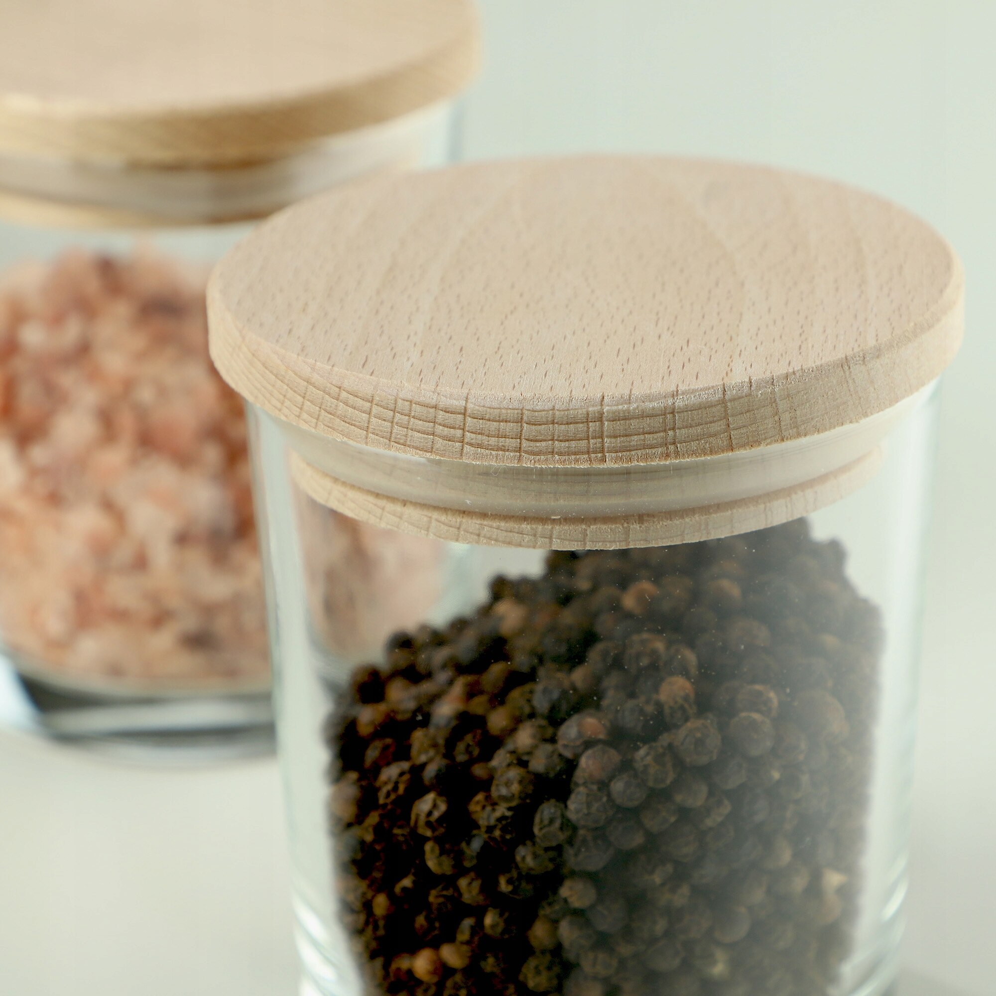 Set 3 borcane pentru condimente, KADAX, Sticla/Lemn, 245 ml - eMAG.ro