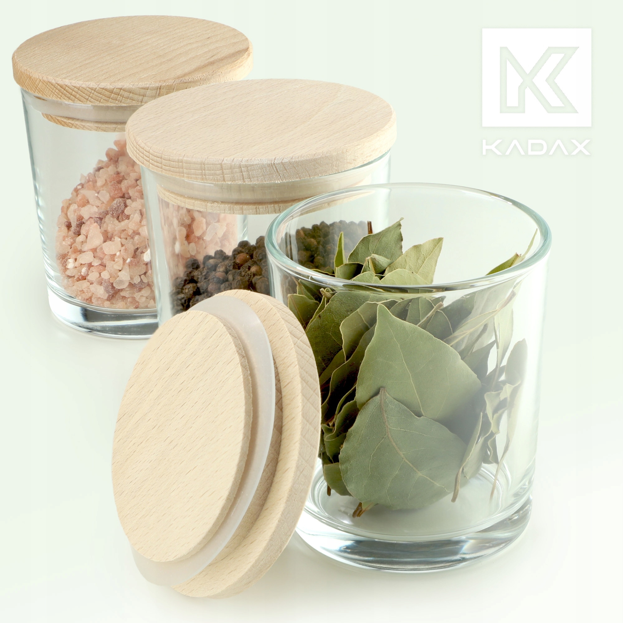 Set 3 borcane pentru condimente, KADAX, Sticla/Lemn, 245 ml - eMAG.ro