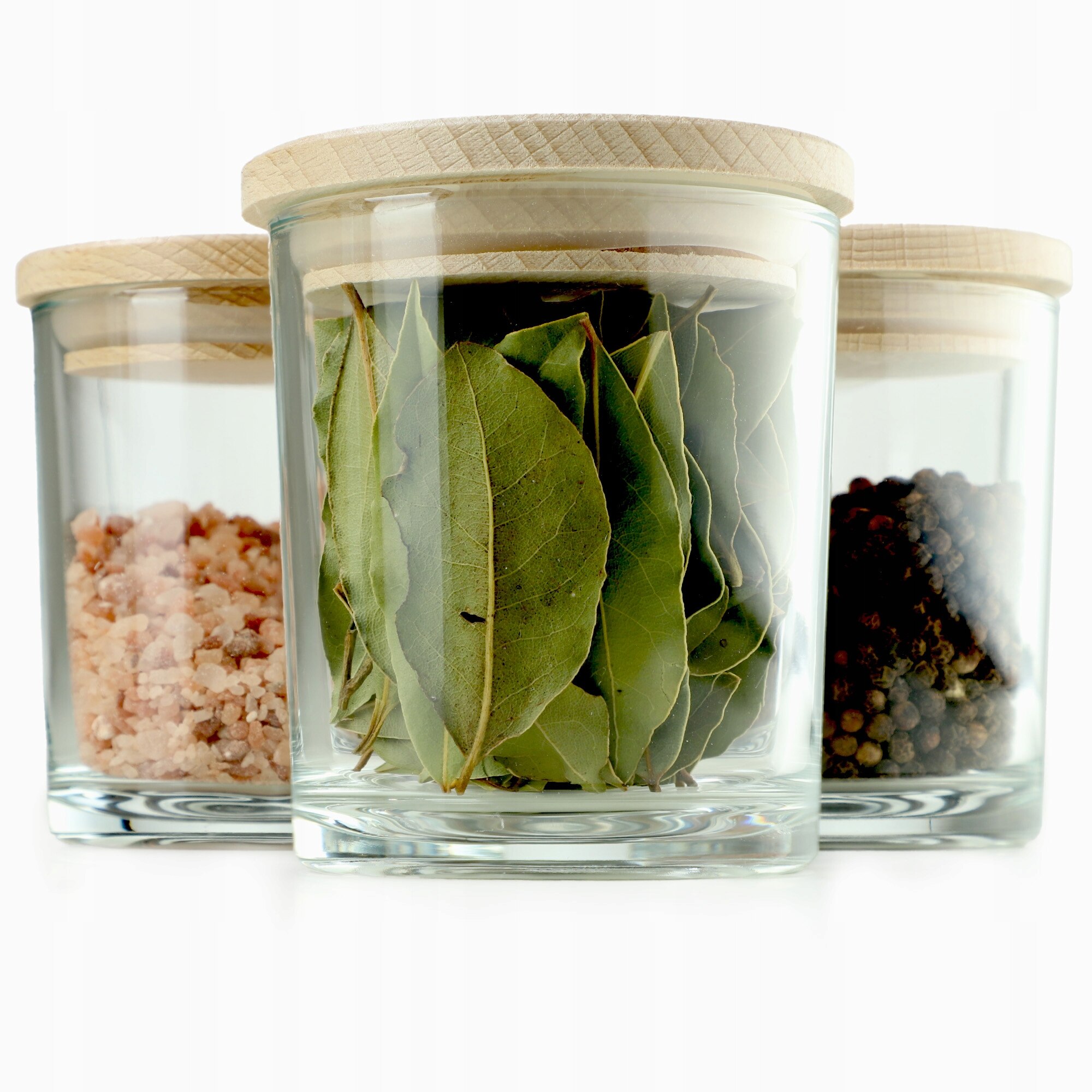 Set 3 borcane pentru condimente, KADAX, Sticla/Lemn, 245 ml - eMAG.ro