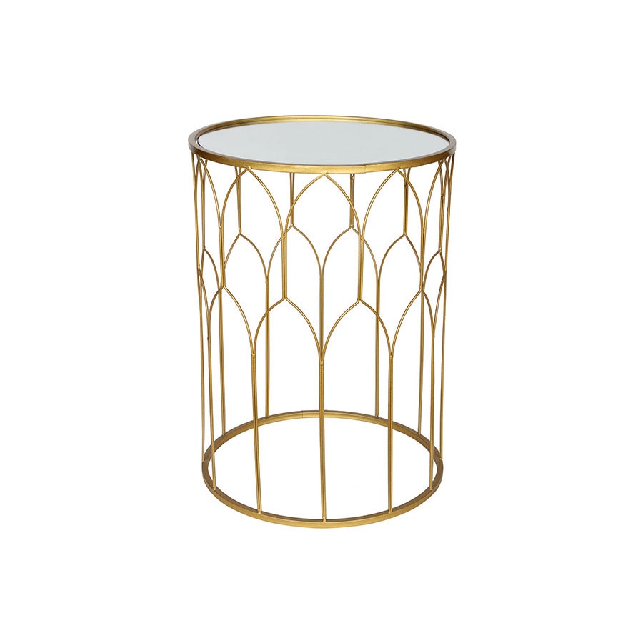 Masa cafea cu oglinda, Keskor, Metal, 38x52 cm, Auriu - eMAG.ro