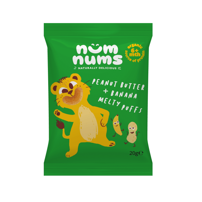 Pufuleti Bio cu unt de arahide si banane, Num Nums, 20g, de la 6 luni - eMAG.ro