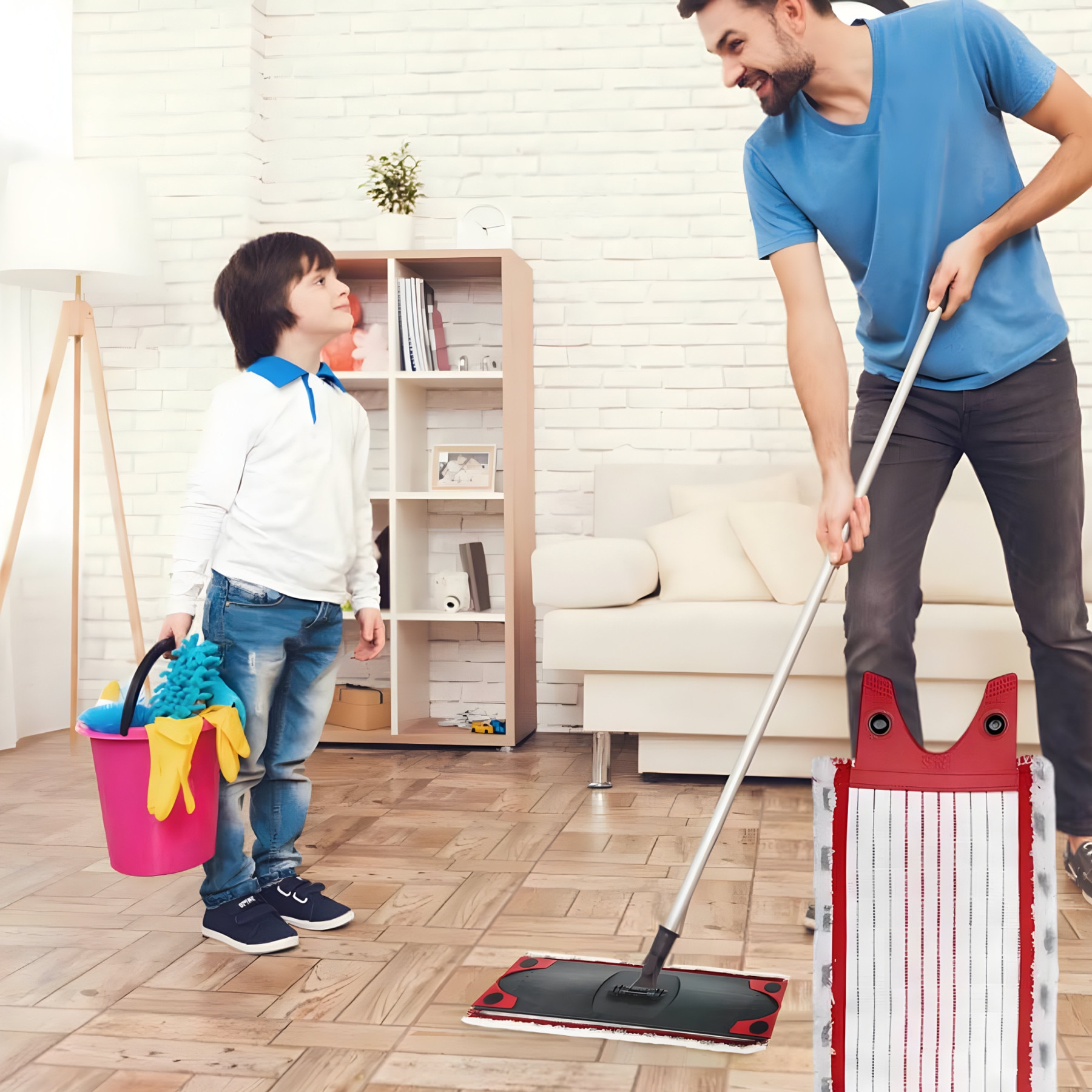 Set 3 Rezerve de Mop Plat pentru Vileda Ultramax, Microfibra, Alb-Rosu ...