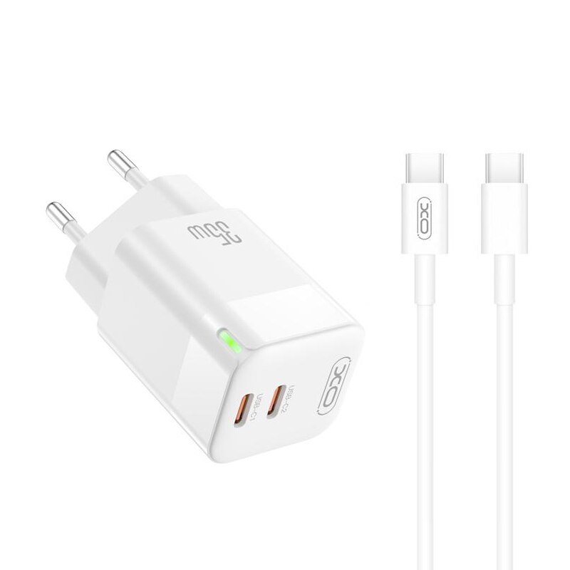 Incarcator 220V XO 35W, 2xUSB-C, PD GaN + cablu Type-C la Type-C, CE07 ...