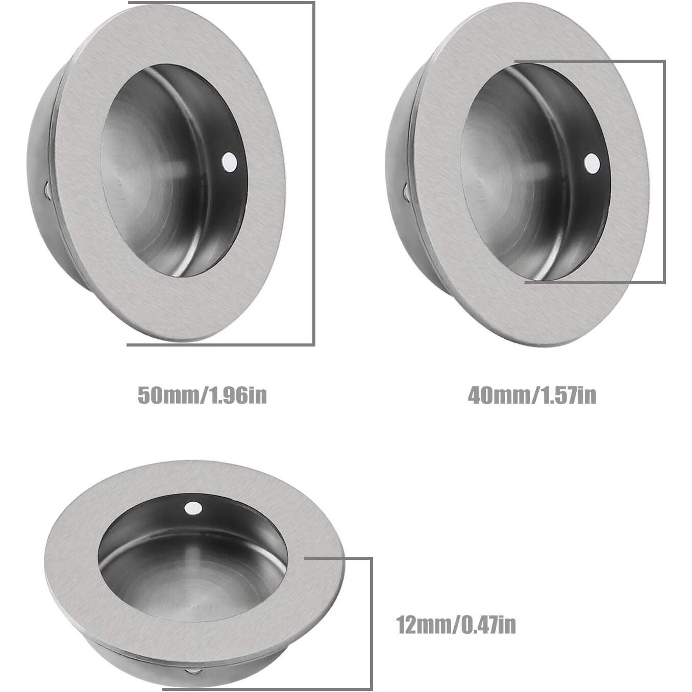 Set 2 manere ingropate pentru mobilier, Otel inoxidabil, 50/40 x 12 mm ...