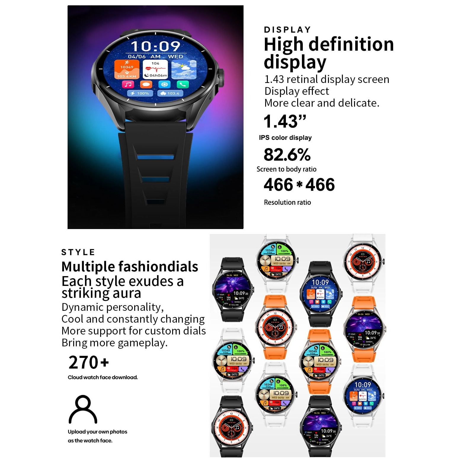 Ceas SmartWatch Delta Pro idealSTORE, Ecran Tactil AMOLED 1 "43 ...