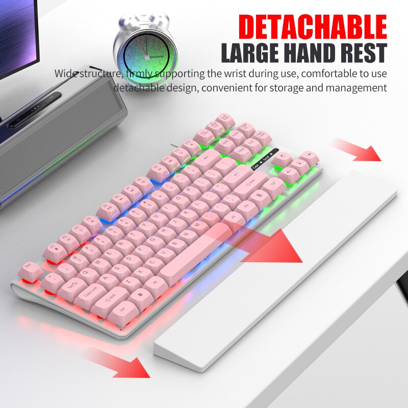 Геймърска клавиатура KINSI, RGB LED, подвижна опора за ръка, бяла - eMAG.bg