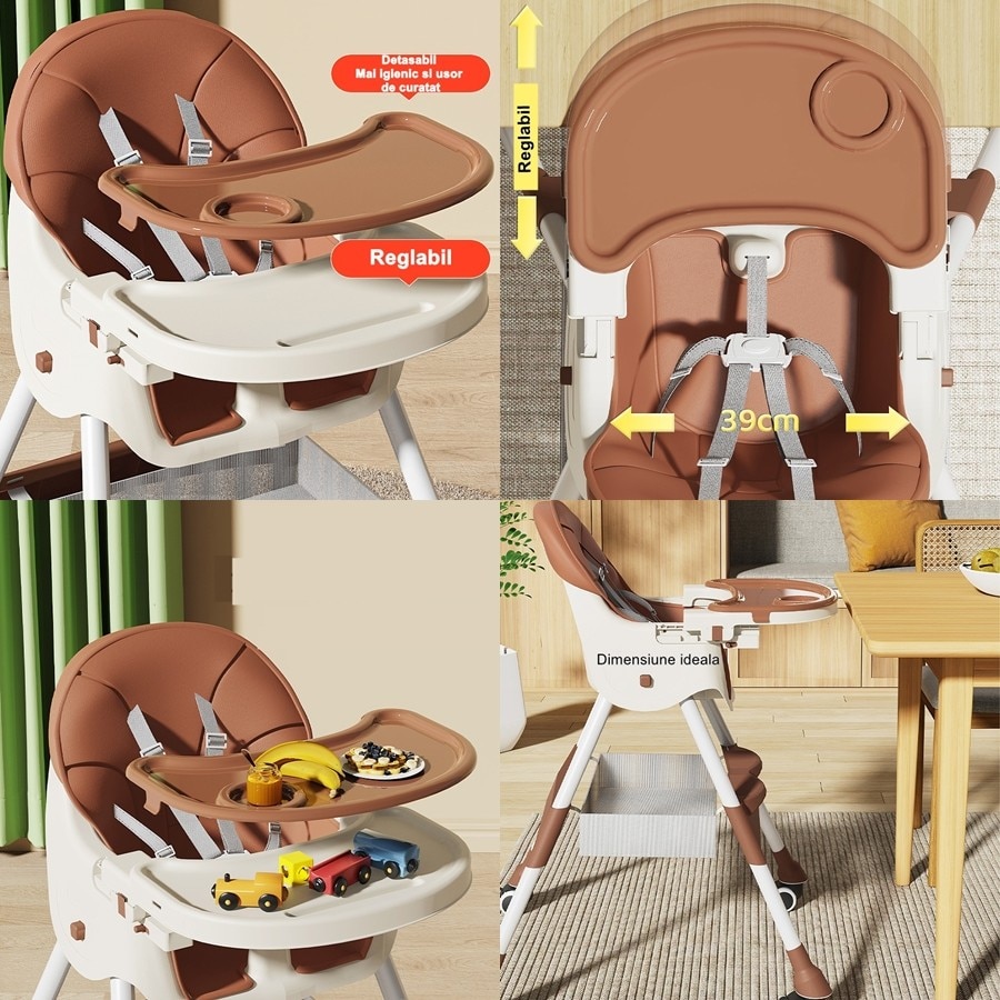 Scaun de masa pentru bebelusi si copii Flippy, cu roti, telescopic ...