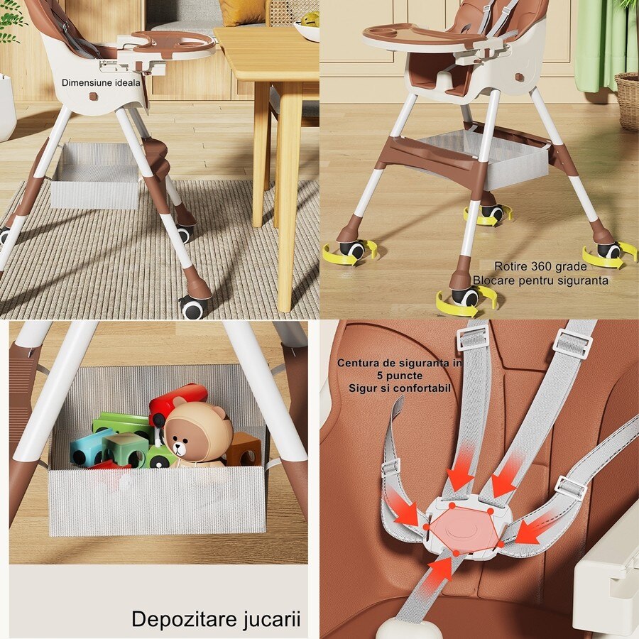 Scaun de masa pentru bebelusi si copii Flippy, cu roti, telescopic ...