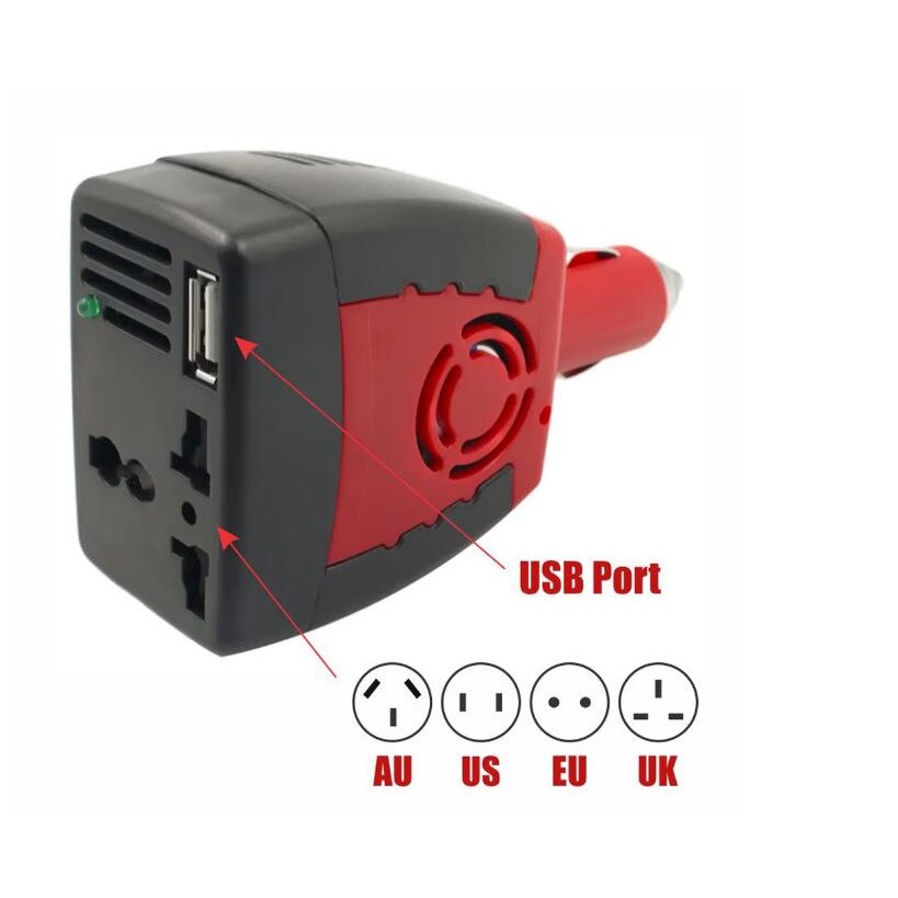 Invertor de tensiune DC 12V la AC 220V, 150W, adaptor soclu auto la ...