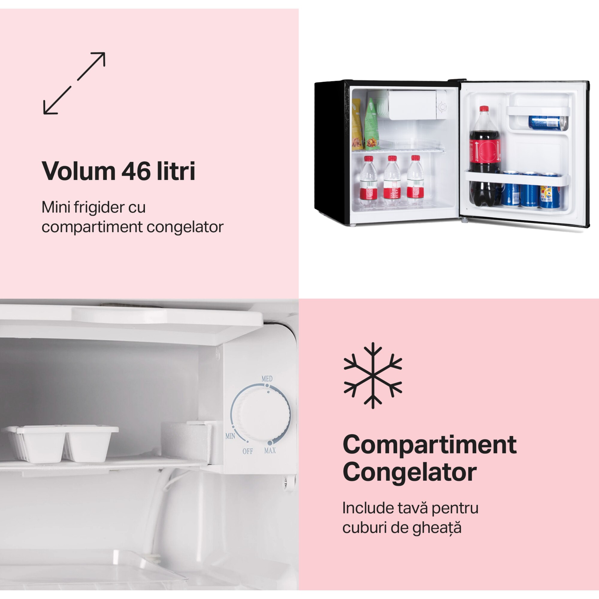 Frigider minibar STARCREST SRMB-47BK, Design Vintage, 46 l, Clasa E, H ...