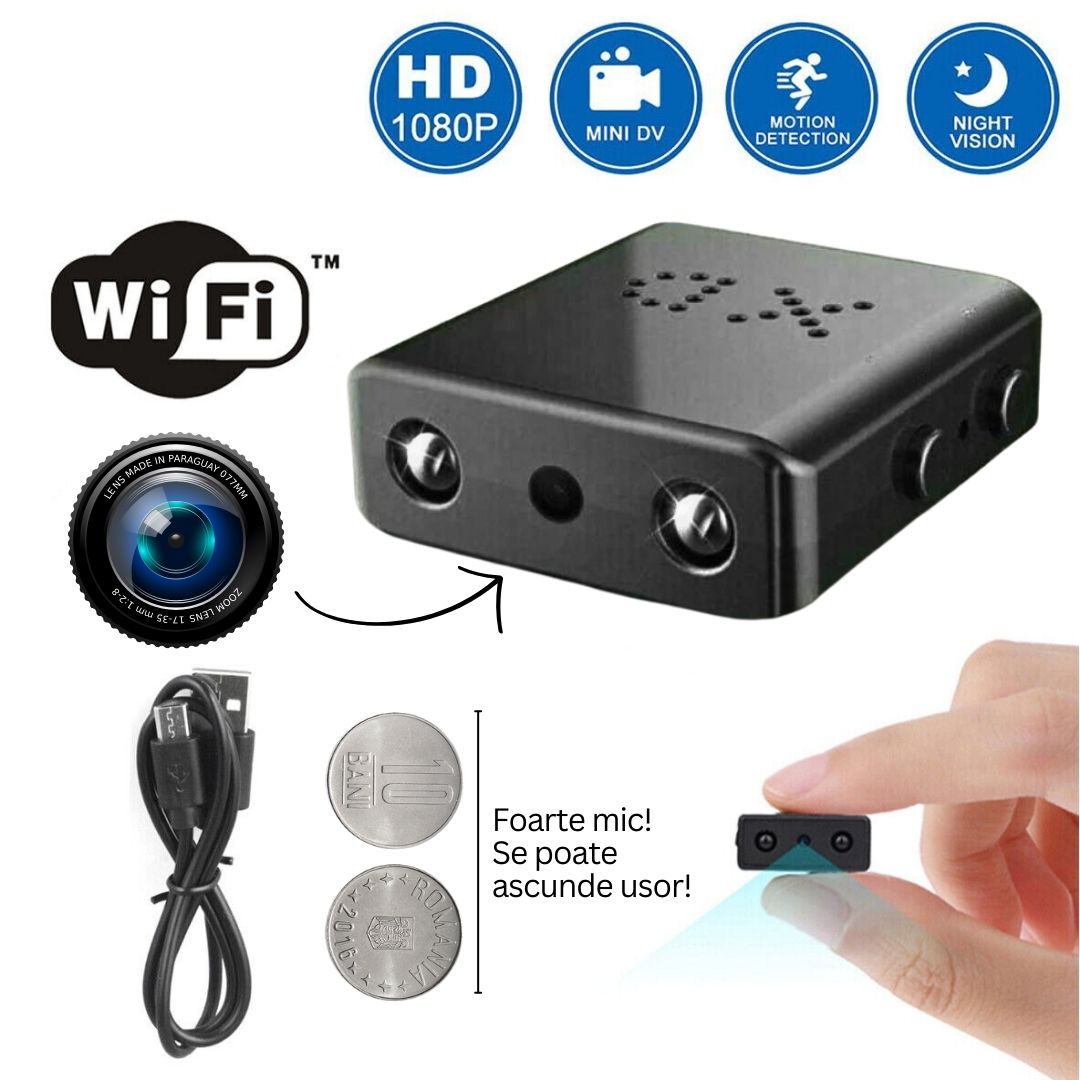 Mini camera de supraveghere WiFI, Full HD 1080p, inregistrare audio, cu ...