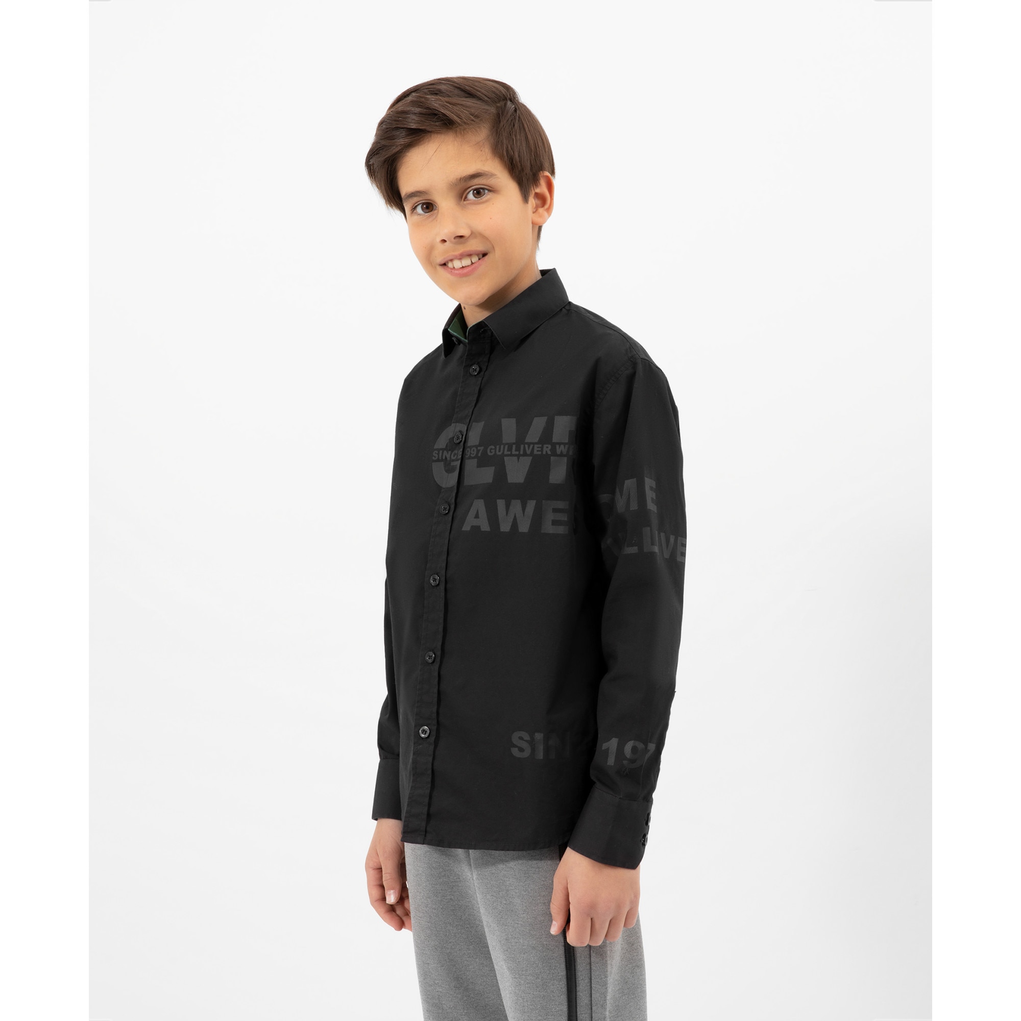 Camasa neagra combinata, pentru baieti, Gulliver, 152 cm - eMAG.ro