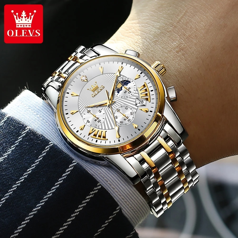 Ceas barbati de mana Olevs Casual Cronograf Elegant Fashion Calendar ...