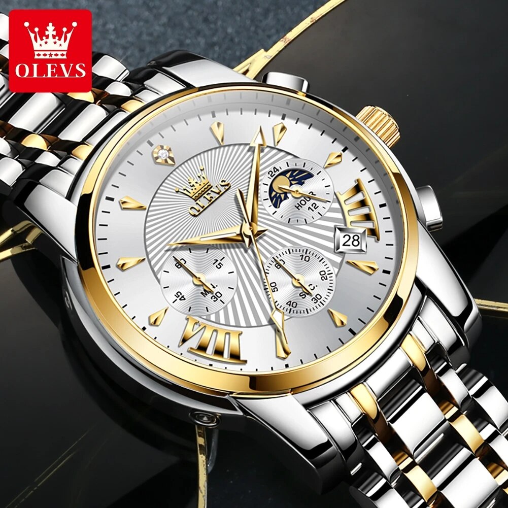 Ceas barbati de mana Olevs Casual Cronograf Elegant Fashion Calendar ...