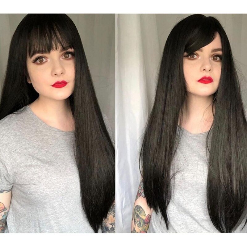 Peruca din par artificial drept pentru femei, 80 cm, Gonga® Negru - eMAG.ro