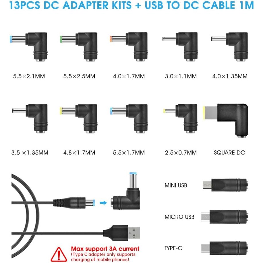 Cablu adaptor 13 in 1, Aceyoon, DC POWER, cu 13 mufe, USB la Plug ...