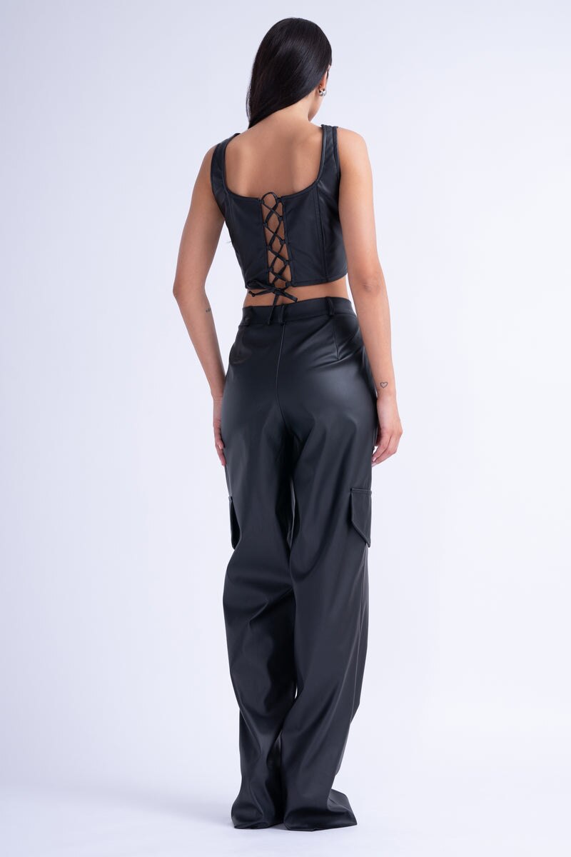 Corset din piele cu bretele, Bluzat, Negru, Masura M - eMAG.ro