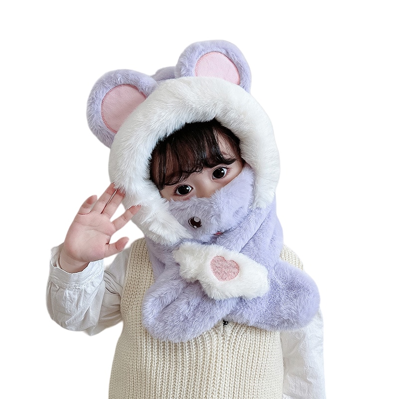 Caciula pentru copii, model calduros cu masca, cu urechiuse si ...