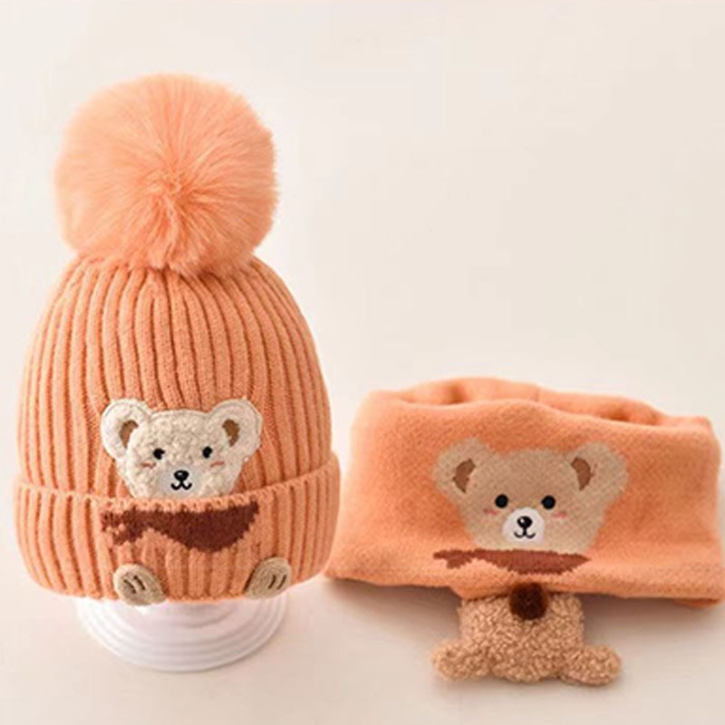 Caciula pentru copii, set doua piese, model pom pom si fulat asortat ...